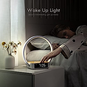WILIT Bedside Lamp, Touch Table Lamp with Wireless Charger, Nightstand Lamp with Clock, Wake-Up Light 3 Levels Brightness LED Night Light for Bedroom, Living Room, Nightstand