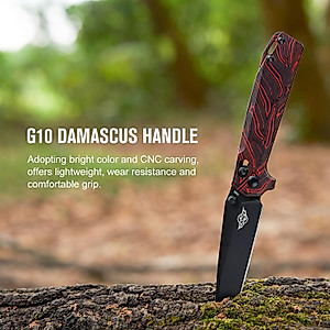 OKNIFE Rubato Pocket Knife, Tanto Style EDC Folding Knife with 154CM Stainless Blade and G10 Handle for Camping Indoor and Outdoor Activities (Black and Red)