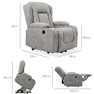 Best Choice Products PU Leather Electric Power Lift Chair, Recliner Massage Chair, Adjustable Furniture for Back, Legs w/ 3 Positions, USB Port, Heat, Cupholders, Easy-to-Reach Side Button - Gray
