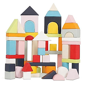 Le Toy Van - Educational Wooden Building Blocks 60 Piece Set Toy | Montessori Style Shape & Colour Development Toy - Suitable for 12 Months + (PL135)
