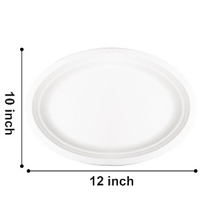 WDF 50Pack Oval Paper Plates Disposable - 10" x 12" White Paper Plates Heavy Duty Dinner Size Large Disposable Platter for Happy Thanksgiving Plates Serving Tray Baby Shower Birthday