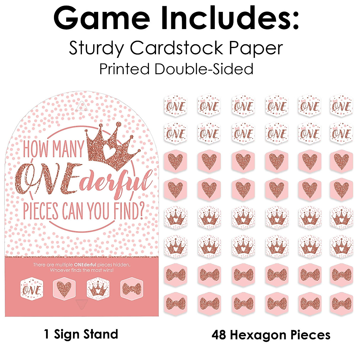 Big Dot of Happiness 1st Birthday Little Miss Onederful - Girl First Birthday Party Scavenger Hunt - 1 Stand and 48 Game Pieces - Hide and Find Game