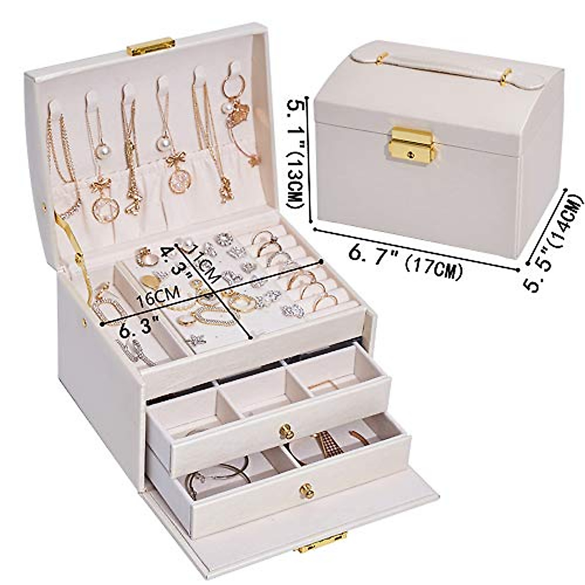 Bausweety Jewelry Box with 2 Drawers,Lockable Jewelry Organizer for Women Girls