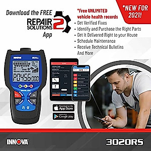 INNOVA 3020RS Fast & Easy-to-Use Check Engine Code Reader, OBD2 Scan tool for ABS Clear with Fix & Part Recommendations, Maintenance Schedules, & Free TSBs on iPhone & Android