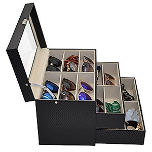 ADTL 3 Layer 18 Slots Eyeglass Sunglass Storage Box Display Glasses Textured Pattern