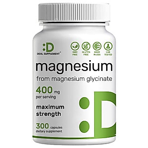 Magnesium Glycinate 400mg | Elemental Magnesium - 300 Capsules | Chelated for Easy Absorption | Highly Purified Essential Trace Mineral for Muscle, Joint, Heart, & Immune Support