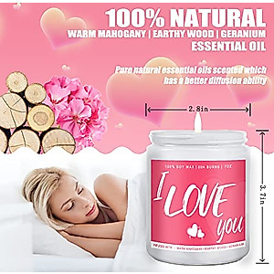 I Love You Candle Gifts | Warm Mahogany | Earthy Wood | Geranium Scented Soy Wax Candle Romantic Valentines Day Gifts for her/him/mom