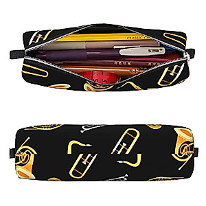 allgobee Pu Leather Pencil Bag Pen Case Saxophone-Trombone-Lover-Music Students Stationery Pouch Pencil Holder Desk Organizer