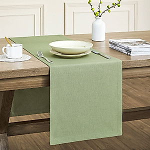 ZeeMart Basic Linen Style Table Runner, 14 x 48 Inch Sage Green, Rustic Farmhouse Green Table Runners 48 Inches Long, Everyday Polyester Table Runner - Machine Washable & Easy Care