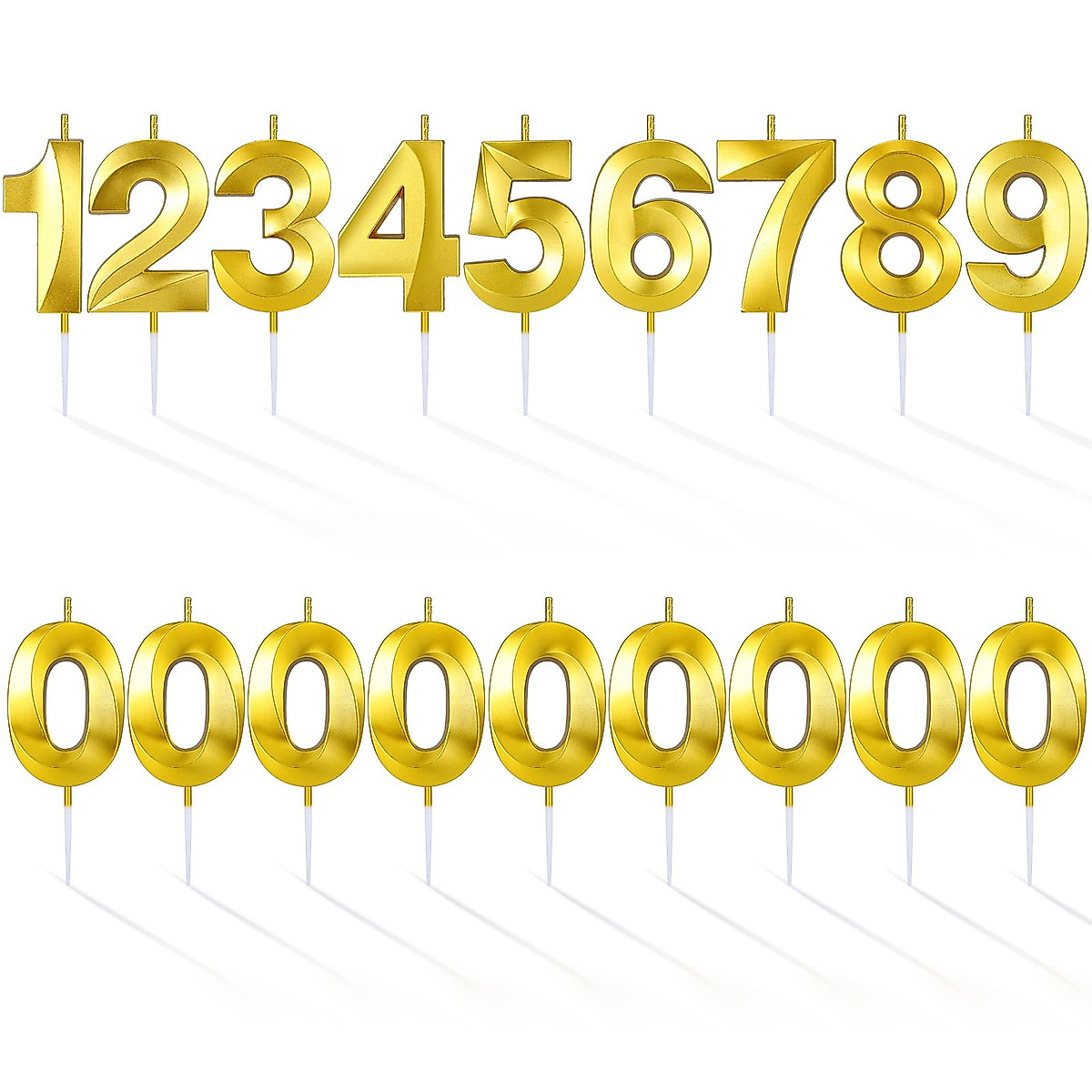 18 PCS Gold Birthday Number Candles Diamond Shape Number 0-9 Cake Tropper Decoration Wedding Ten-Year Milestone Anniversary Happy Birthday Party Celebration