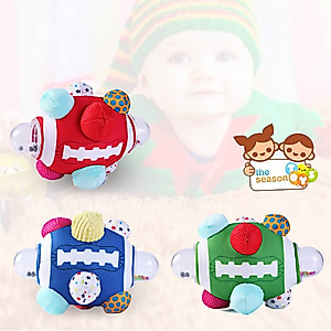 The Season Toys Football Bumpy Ball for Baby Cognitive Developmental, Baby Boys & Girls – Newborn to 36 Months Sensory Football Rattle Toy, Red