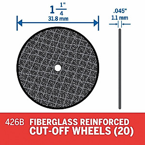 Dremel 426B Fiberglass Reinforced Cut-Off Wheels, 1-1/4-Inch (.045 mm) Wheel Diameter, Rotary Tool Cutting Disc Accessory, 20 Pieces, Silver