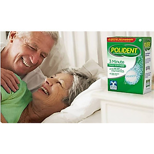 Polident 3 Minute Denture Cleaner 120 Triplemint Tablets bundle with Dentu-Care Denture Case and Denture Brush for Maintaining Good Clean for Full/Partial Dentures Mouthguards