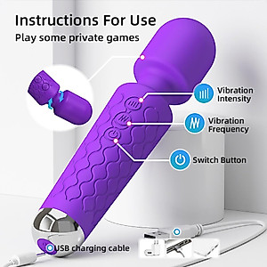 Powerful Vibrator Wand, G Spot Cordless Rechargeable Vibrators with 20 Patterns & 8 Intensity, Quiet Clit Vibrator, Clitoris Stimulation, Dildo, Female Wand Massager for Her Pleasure Adult Toys (A)