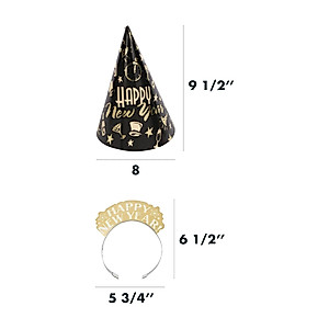 Amscan Elegant Eve 2025 New Year's Eve Decorations Party Supplies for 25, Includes Cone Hats and Tiaras