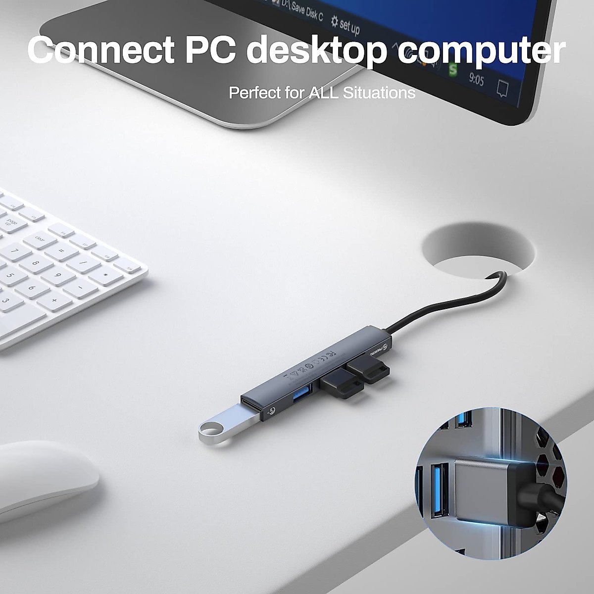 Mini USB Hub, 4-in-1 Multi-Port Adapter with High-Speed USB 3.0 Port*1 and USB 2.0 Port, Ultra Slim Portable Data Hub Applicable for Laptop, iMac Pro, MacBook Air, Mac, Notebook PC, USB Splitter