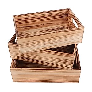 PHOENANCEE Wood Crates For Display,Rustic Crate Storage Decorative Boxes Set of 3,Wooden Nesting Box with Handles Farmhouse Container Basket Bin Home Decoration with Natural Wood Aroma,L+M+S