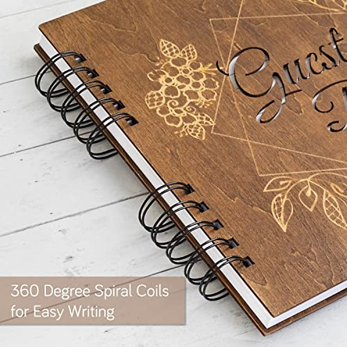 Creawoo Wooden Wedding Guest Book Reception Sign in Photo Album with Table Sign, Pen & Holder, Hardcover Memory Registry Guestbook with 90 White Pages for Baby Shower, Birthday, Bridal Shower, Wedding