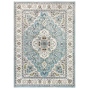 Lahome Floral Medallion Area Rug - 9x12 Large Living Room Rugs Soft Bedroom Rugs, Turkish Printed Non Slip Low Pile Indoor Throw Carpet for Dining Room Playroom Basement, Sky/Baby Blue