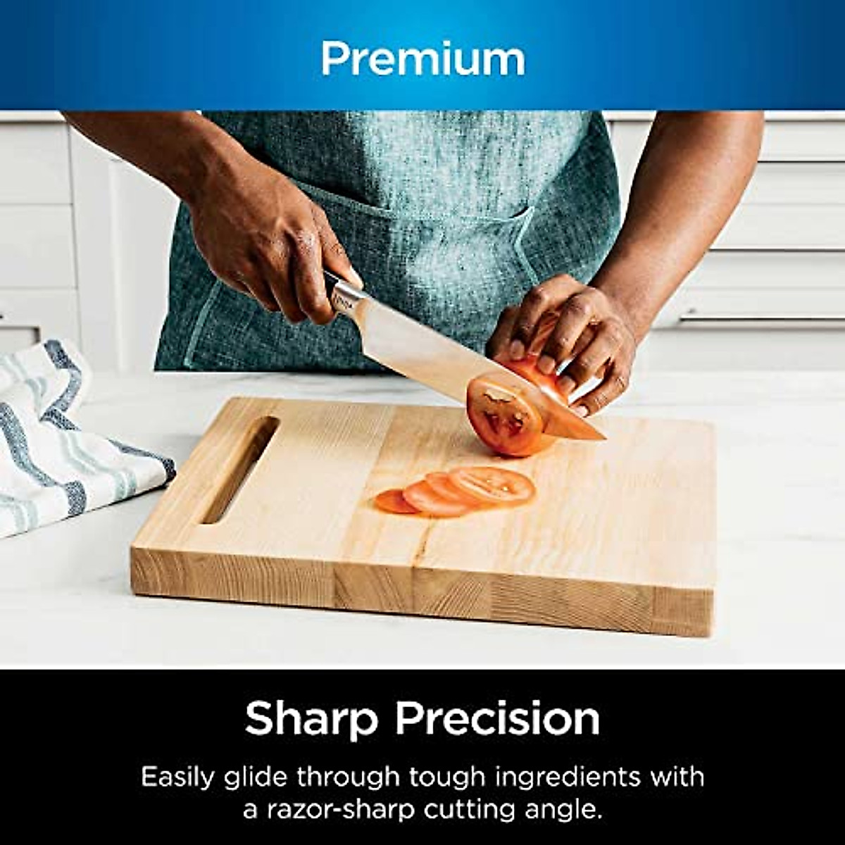 Ninja K32015A Foodi NeverDull Premium Knife System, 15 Piece Knife Block Set with Built-in Sharpener, German Stainless Steel Knives, Black