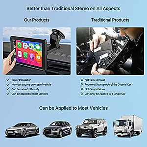 Portable Car Radio Stereo Audio Receiver with Wireless Carplay&Android Auto, 7” FHD IPS Touchscreen, 1080P Backup Cam, Siri, Google Voice, FM, Bluetooth, GPS Navigation, Aux, TF Card TTXSCAM T86