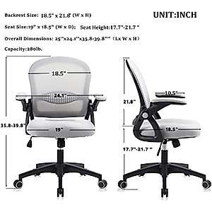 Office Chair, Ergonomic Chair Home Office Desk Chairs, Breathable Mid-Back Comfortable Mesh Computer Chair with PU Silent Wheels, Flip-up Armrests, Tilt Function, Lumbar Support (Black/Grey)