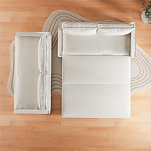 Eafurn Loveseat Sleeper, Beige Velet 63.8" Queen with USB Port