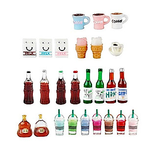 NWFashion Miniature Food Drinks Toys Bottle for Adults Childrens Pretend Play Kitchen Cooking Game Dollhouse Decor(26pcs Mix)