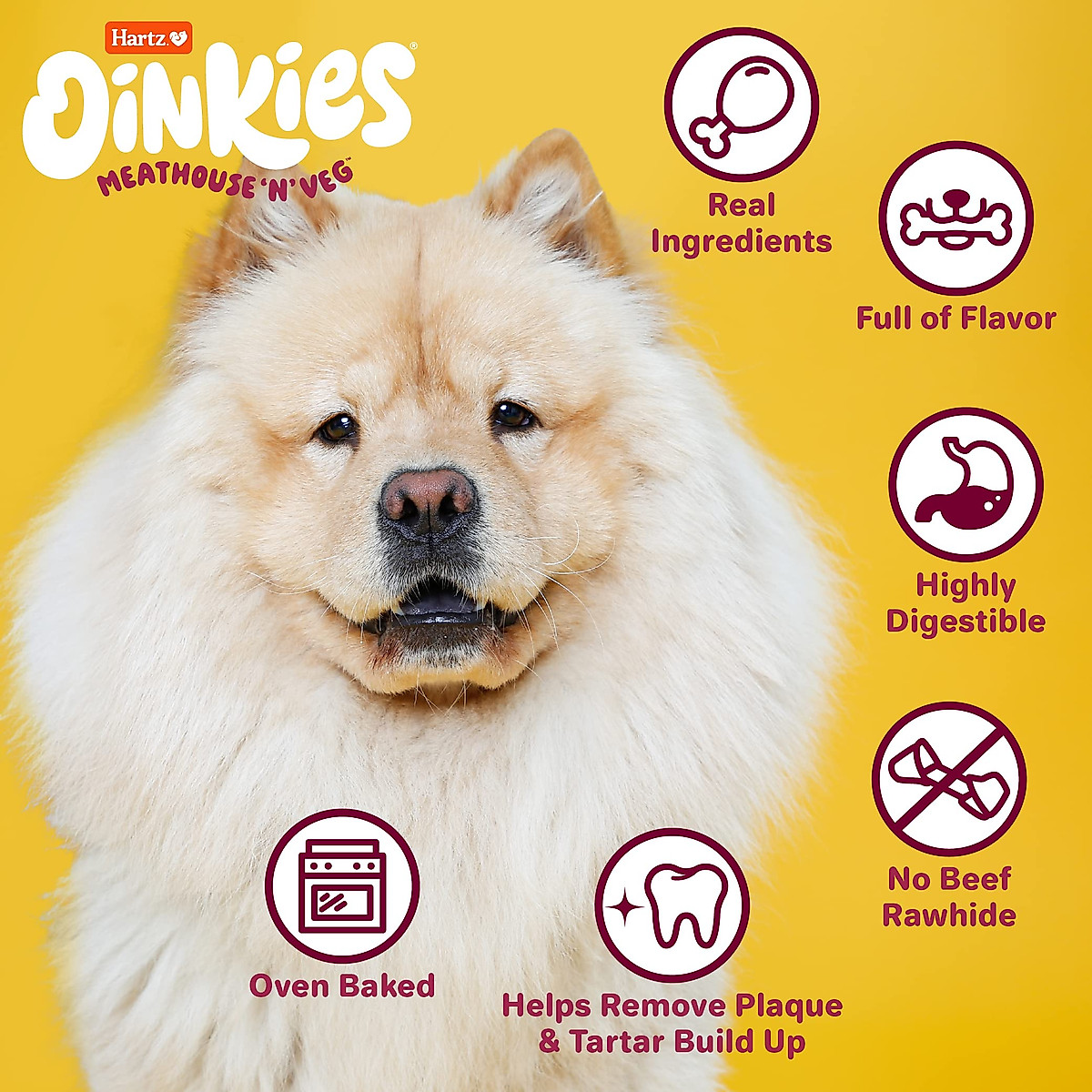 Hartz Oinkies Tender Ribs with Real Chicken, Duck & Veggies, Peanut Butter Flavored Rawhide-Free Dog Treats, Highly Digestible Dog Chews, 22 Count
