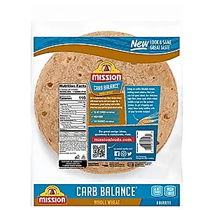 Mission 10 Inch Carb Balance Whole Wheat Tortillas LARGE Burrito 8 ct 20 oz Pack of 2 Total of 40 oz Kosher Certified