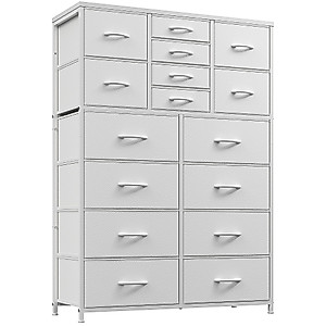 EnHomee White Dresser,Dresser for Bedroom with 16 Drawers, Tall Dressers & Chests of Drawers with Wood Top, Metal Frame,Tall Dressers for Girls Bedroom,Living Room,Hallway,Closet