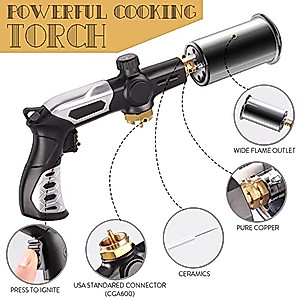 Propane Torch Head for Propane Tank, Powerful Blow torch Adjustable Flame Cooking torch, Kitchen Torch and Food Torch with Safety Lock for BBQ Searing Steak and Sous Vide - Fuel Not Included