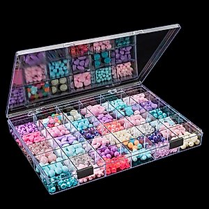 Udefineit 36 Grids Plastic Empty Jewelry Organizer Box, Highly Transparent Storage Container for Rings Earrings Diamond Nail Display Case, Double Buckle Art Craft Bead Storage Box with Fixed Dividers