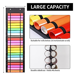 Vinyl Storage Organizer - Vinyl Roll Holder 48 Elastic Compartments Vinyl Roll Storage Rack Bag Wall Mount/Hanging Over The Door for Craft Room with 2 Hooks and 1 Lanyard