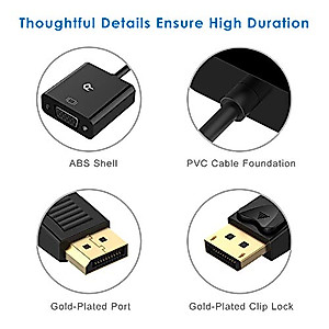 Rankie DisplayPort (DP) to VGA Adapter, Gold Plated Converter, Black