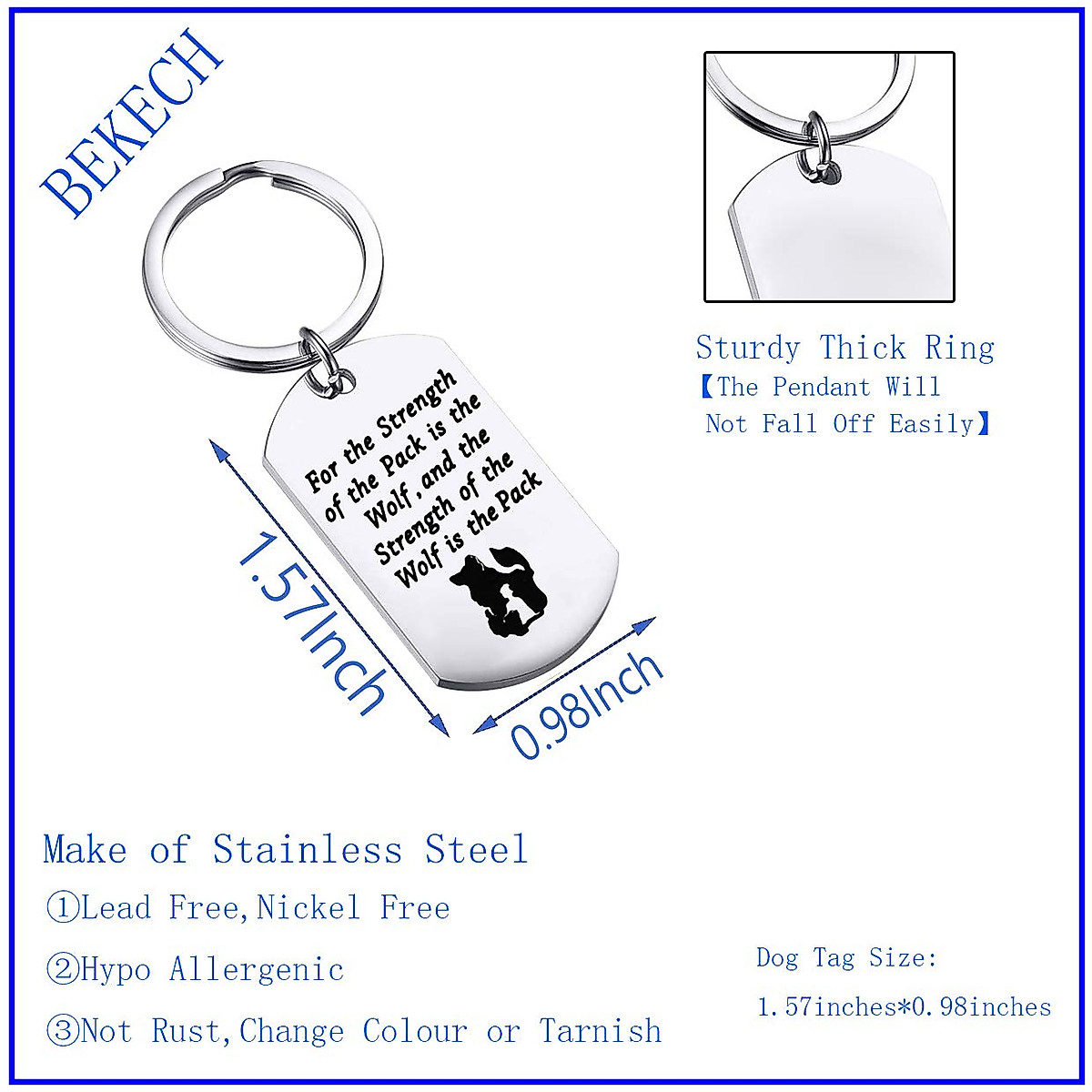 BEKECH The Book Inspired Gift Wolf Quote Keychain For the Strength of the The Wolf Keychain Inspirational Community Gift for Coworker Colleague Friends (silver)