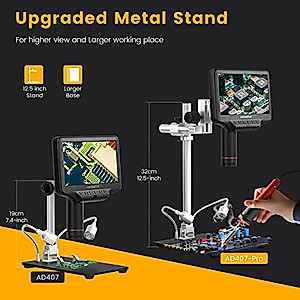 Andonstar AD407-Pro 2160P 3D HDMI 4MP Digital Microscope, Soldering Microscope Pro Metal Stand, 7" LCD USB Electronic Microscope Camera for PCB Phone Repair, DIY Electronics, SMD SMT BGA Circuit Board