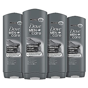 DOVE MEN + CARE Elements Body Wash Charcoal + Clay 4 Count For Men's Skin Care Effectively Washes Away Bacteria While Nourishing Your Skin, 18 oz