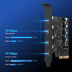 PCIe Gen3 x2 USB 3.2/3.1 Card ASM3142- PCI Express to 4-Port Type C HUB Internal Expansion Card Controller Adapter PCI Express Card Desktop PC Support Multiple INs
