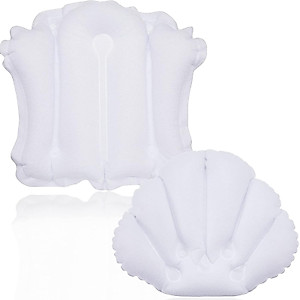 Jetec 2 Pcs White Inflatable Bath Pillow with Suction Cup Bathtub Spa Pillow Neck Support Supplies Shell-Shaped Soft Inflatable Cushion Large Small Size Fits All Tub Pool Bath and Bathroom ﻿