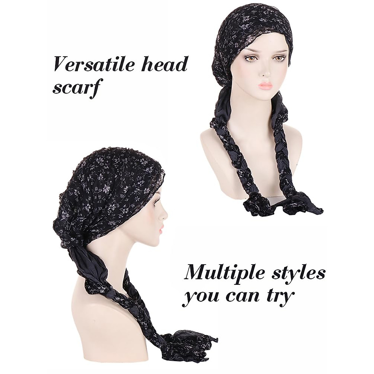 2 In 1 Floral Boho Headwear Hijab Scarf for Travel Soft Cotton Hemp Crepe Crinkled Head Wrap Turban for Woman