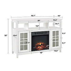 GOOD & GRACIOUS Modern Electric Fireplace TV Stand for 55 Inch TV Media Entertainment Center with 1500W Fireplace and Tempered Glass Door Tall TV Console Table for Living Room,46 Inch,Painting White