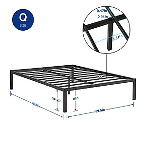 Olee Sleep 16 Inch Dura Metal Steel Slate Bed Frame, Twin XL, Black