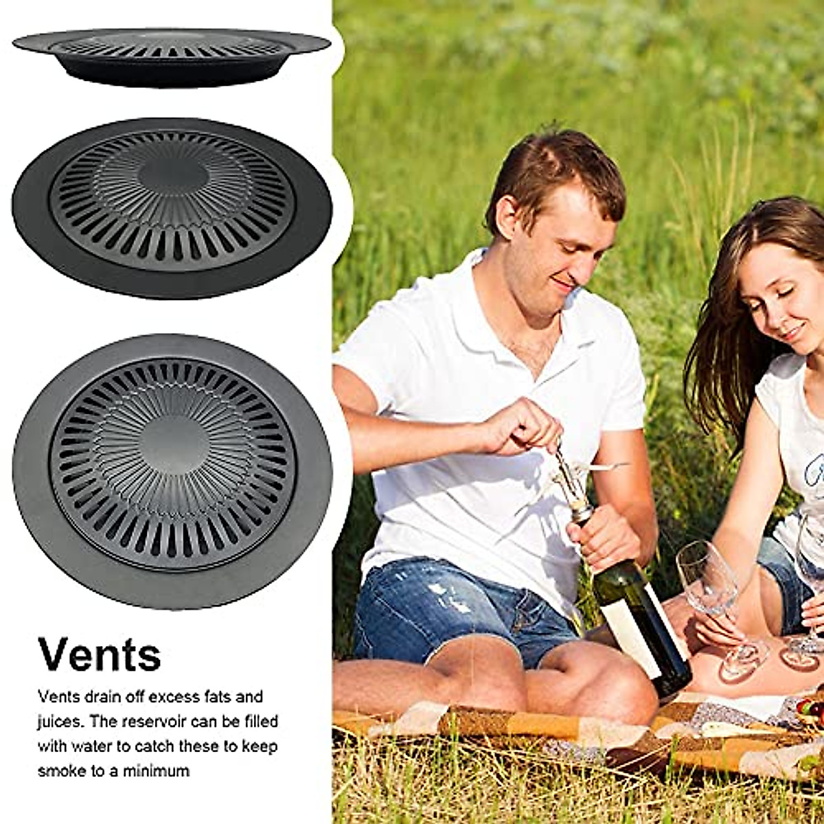 Korean Style Stovetop,Round Iron Stick-Proof Barbecue Plate Tray,Roasting Round Grill Pan for Indoor Outdoor BBQ,Stovetop Plate for Cooking Meat/Vegetable