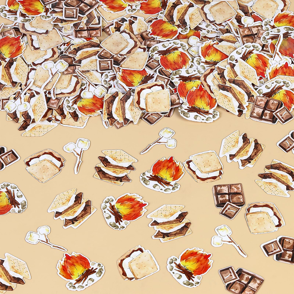 Jollyboom 200PCS Smores Camping Confetti, Smores Baby Shower Decorations Confetti Double-Sided Printing Camping Campfire Camper Confetti Decoration for Table, Camping Theme Party Decoration