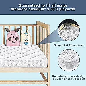 Premium Knitted Fabric Foldable Pack and Play Mattress Topper -Odorless Playpen Mattresses Pad,Sturdy Edges and Non-Toxic Play Yard Mattress Pad Fits for Graco & Baby Trend & Pamo Babe Playard