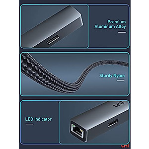 USB C Hub, uni 5-in-1 USB C to Ethernet Adapter Hub with 4K USB C to HDMI, 1Gbps Gigabit Ethernet Port, 3 USB 3.0 Ports (Aluminum Shell, Nylon Braided Cord) for MacBook Pro, iPad Pro, XPS and More