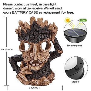 Solar Lanterns Outdoor Tiki Statue Lights Large Stump on Fire Figurine Flickering Flame Solar Halloween Light Waterproof Patio Decoration for Table Deck Garden Yard Lawn Porch Garden Holiday (1 Pack)