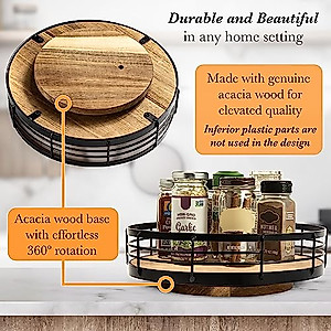Gennua Kitchen 10” Acacia Wood Lazy Susan Turntable Organizer for Spices, Condiments, and More - Wooden Cabinet and Pantry Organization and Storage - Practical Gift Idea for Wedding or Housewarming