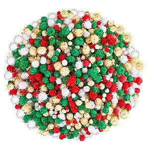 Aneco 900 Pieces Glitter Christmas Pom Poms Assorted Sizes and Colors Pompoms with Glitter Foil Christmas Crafts Fluffy Balls for Holidays DIY Art Crafts Supplies